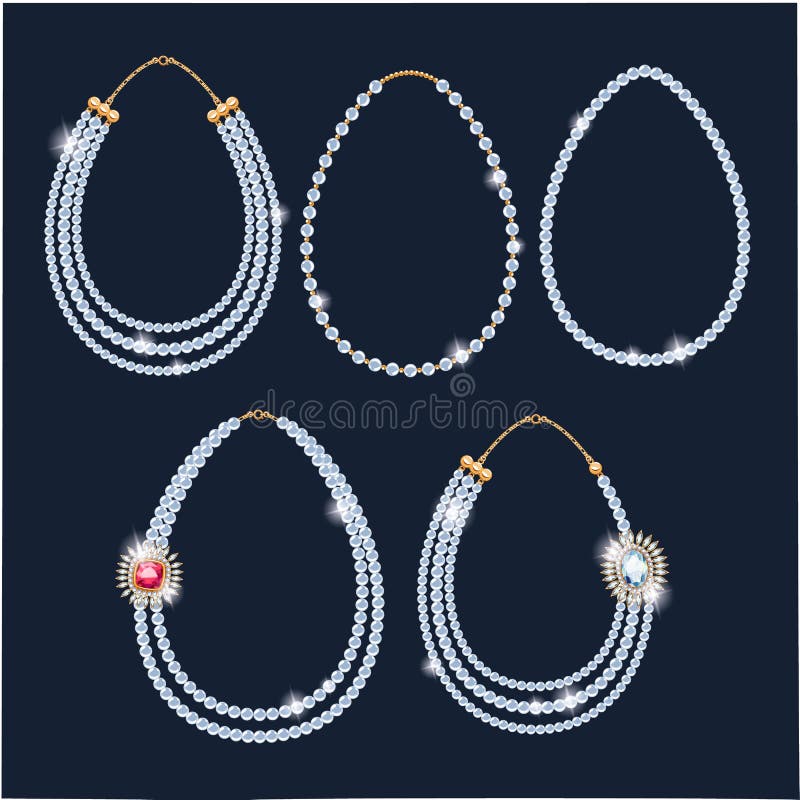 Pearl beads necklaces set. stock vector. Illustration of shine - 113565306