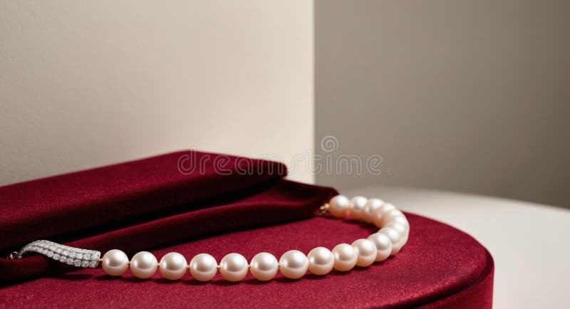 Pearl and Diamond Necklace on Red Velvet. Stock Image - Image of ...
