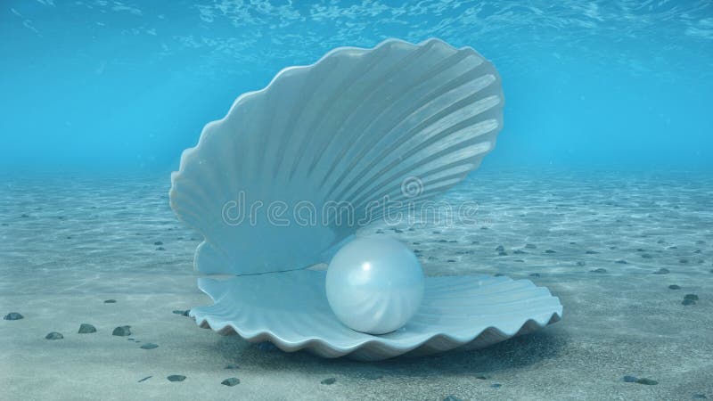 Pearl Inside a Seashell. Beautiful Pearl in the Shell on the Seabed ...