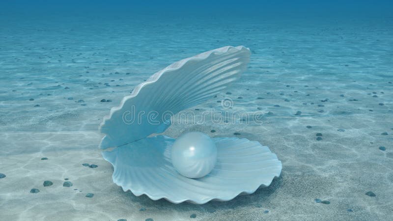 Pearl Inside a Seashell. Beautiful Pearl in the Shell on the Seabed ...