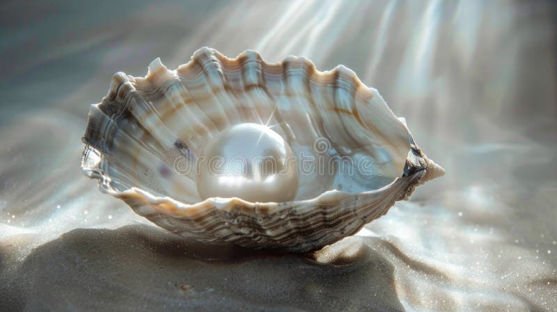 Pearl Inside Shell on Sandy Beach, Ideal for Travel or Coastal Theme ...