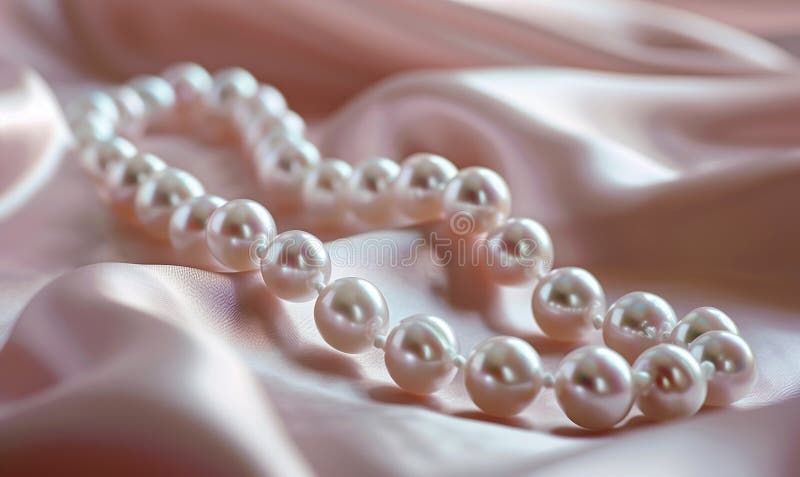 A Pearl Necklace Draped Gracefully on a Satin Material Background Stock ...