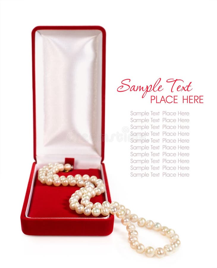 Pearl Necklace and Earrings in a Red Gift Box with a Rose and Petals ...