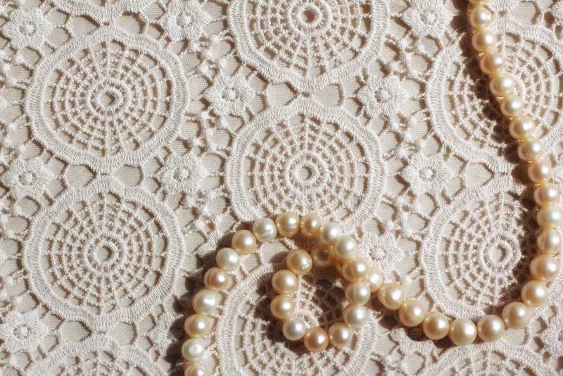 Pearl Necklace on Lace Fabric Stock Image - Image of adornment ...