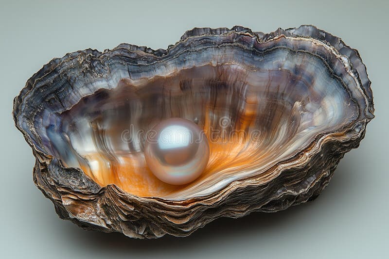 Pearl, One Natural Pearl Inside the Oyster Shell Stock Illustration ...