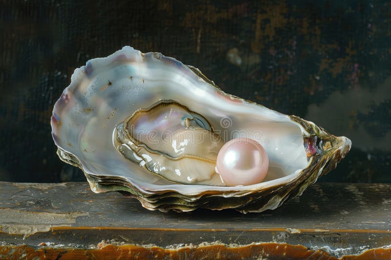Pearl in an Open Oyster Shell Lying on the Table Stock Image - Image of ...