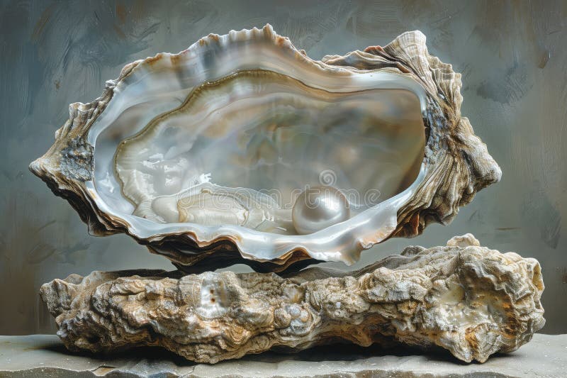 Pearl in an Open Oyster Shell Lying on the Table Stock Image - Image of ...