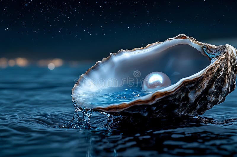 A Pearl in an Open Oyster Shell on the Water Stock Image - Image of ...