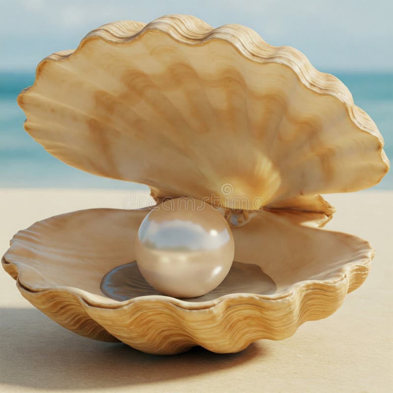 A Pearl in an Open Shell Against the Background of the Sea. Stock Photo ...