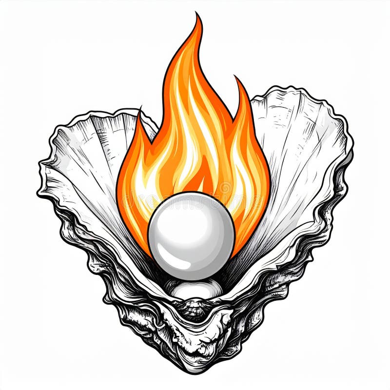 Pearl in Oyster Shell with Burning Flame Stock Illustration ...