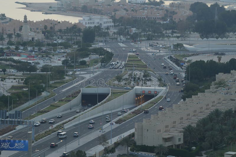 Pearl Qatar Bridge and Underpass Aerial View Editorial Image - Image of ...