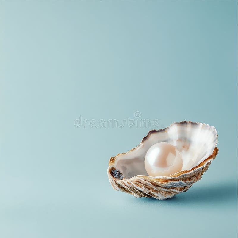 Pearl Resting in a Beautiful Oyster Shell on a Calm Blue Background ...