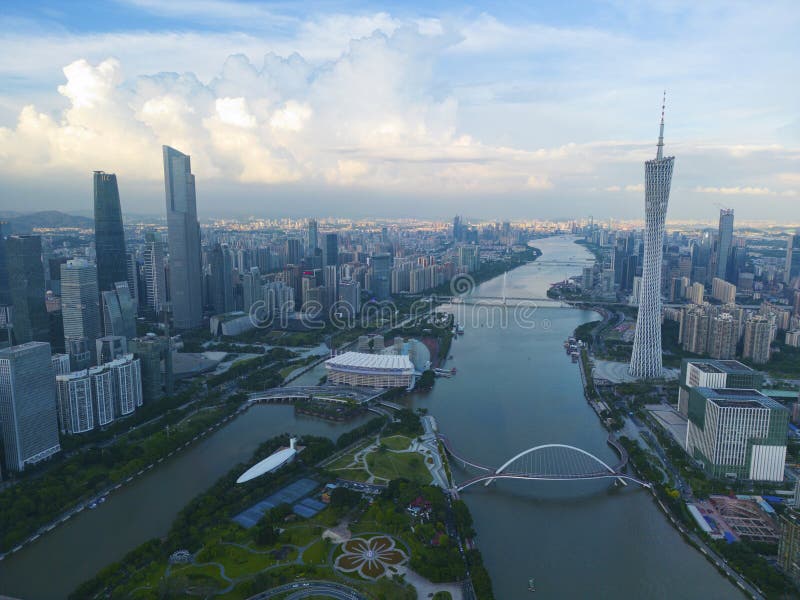 The Pearl River Flowing through Guangzhou CBD Area at the Afternoon ...