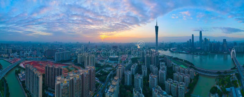 180 ° Panorama of Canton Tower Sunset Editorial Image - Image of ...