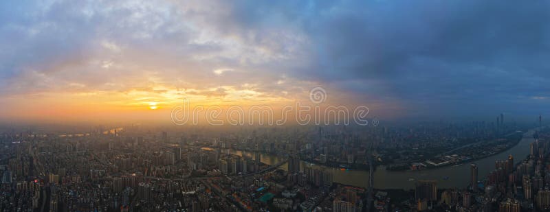 180 Degrees Panorama of Guangzhou Sunset Stock Photo - Image of mount ...