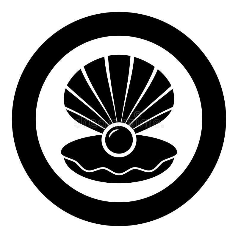 Pearl in Seashell Shell with Pearlized Inside Open Icon in Circle Round ...
