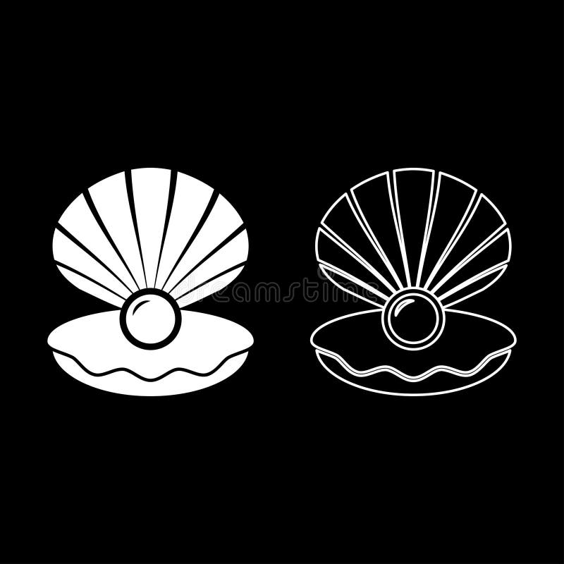 Pearl in Seashell Shell with Pearlized Inside Open Set Icon White Color ...