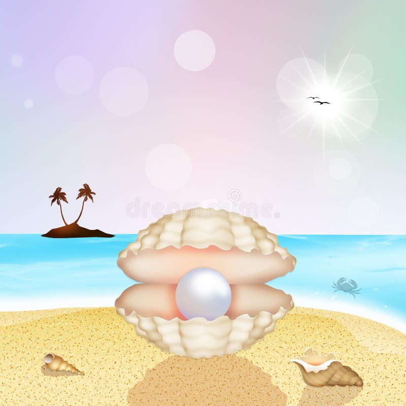 Pearl In The Shell On The Beach Stock Illustration - Illustration of ...