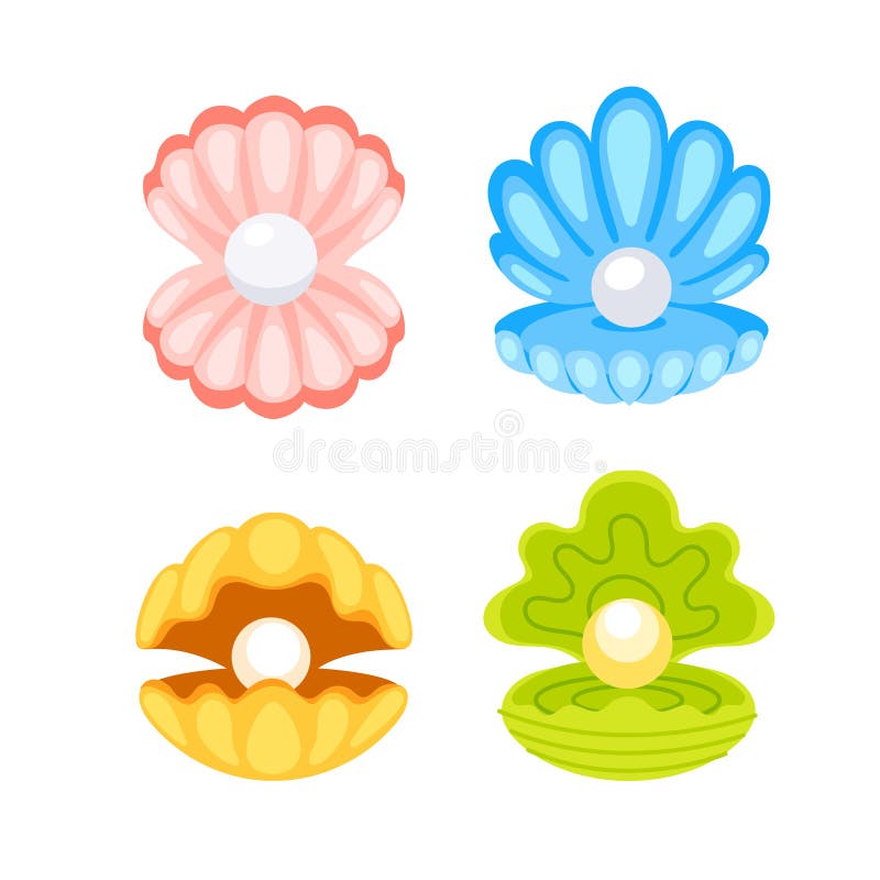 Pearl Shells. Open Seashell Scallop and Pearl Shell. Vector ...