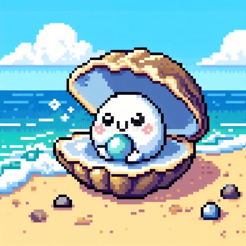 Pearl shells, pixel art stock illustration. Illustration of text ...