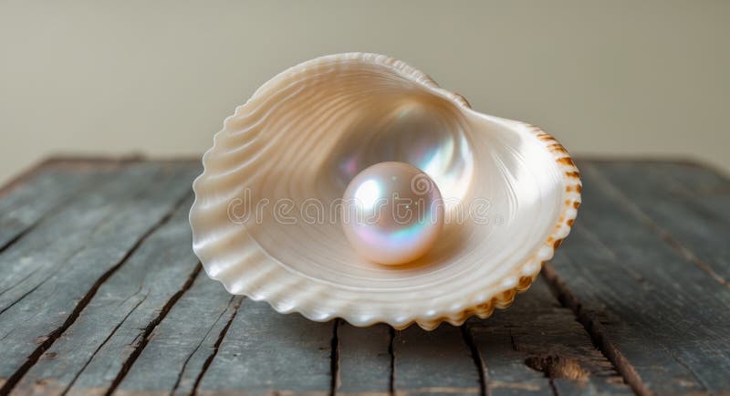 A Pearl is Sitting in a Shell on a Table Stock Image - Image of table ...