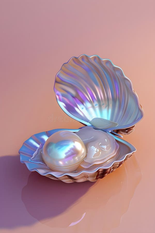 Pearlescent Open Shell with Shiny Pearl Inside Stock Illustration ...