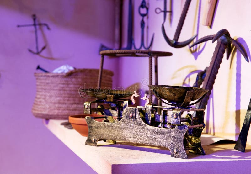 Pearling Tools; Basket, Weighing Machine and Various Metallic Tools ...