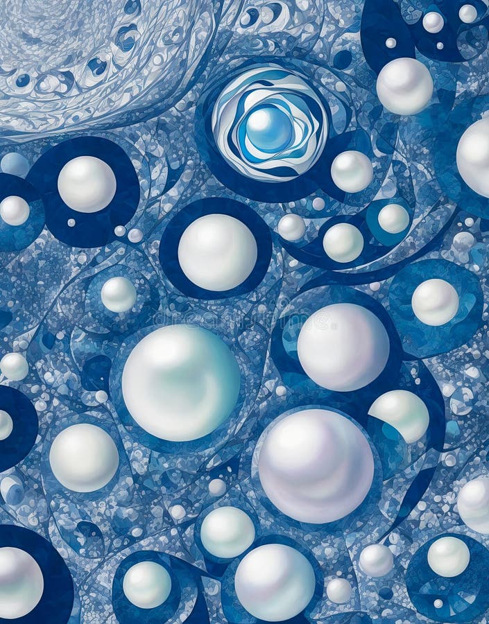 Pearls on Abstract Blue Art Background - Generative Ai Illustration ...