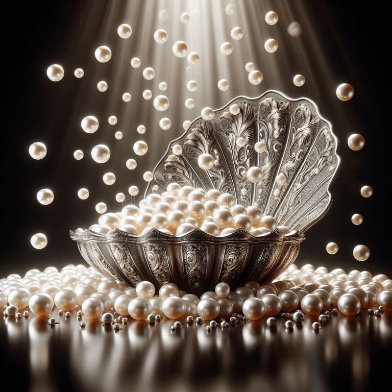 Pearls Falling from an Open Seashell Stock Vector - Illustration of ...