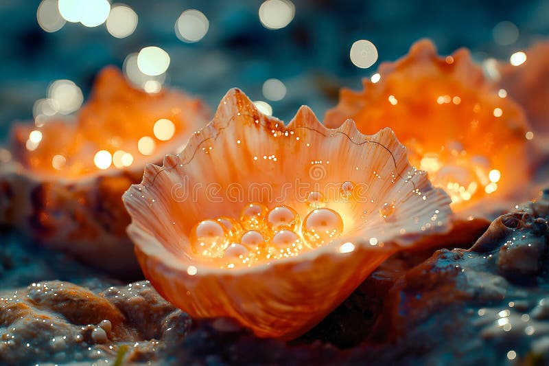 The Pearls in the Mussel Shells on the Sea Floor Glow Softly Stock ...