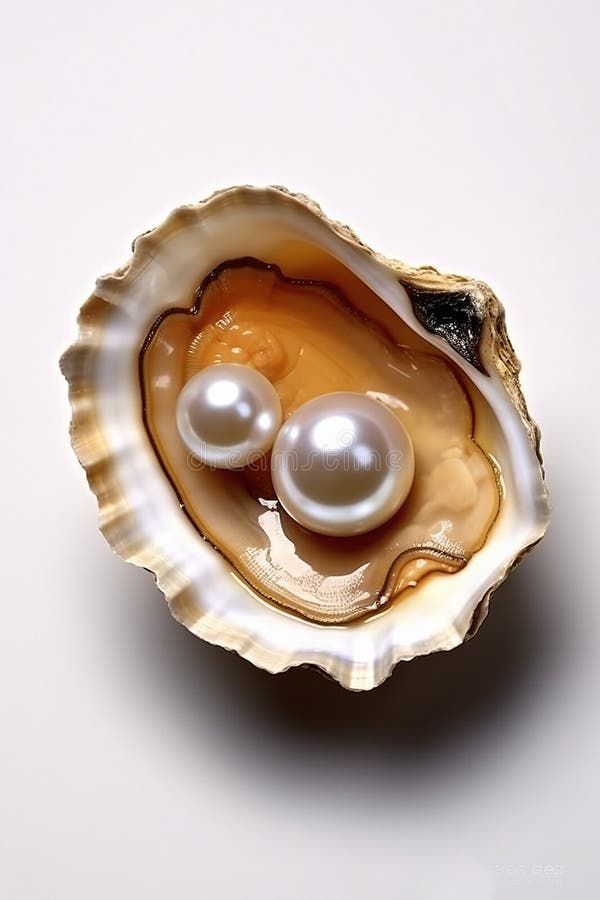 Pearls in Open Oyster on White Background Stock Illustration ...