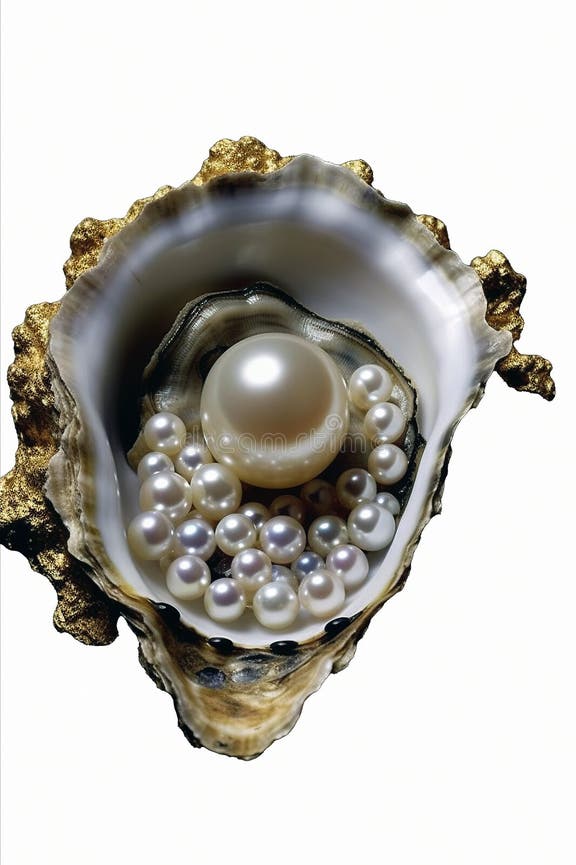 Pearls in Open Oyster on White Background Stock Illustration ...
