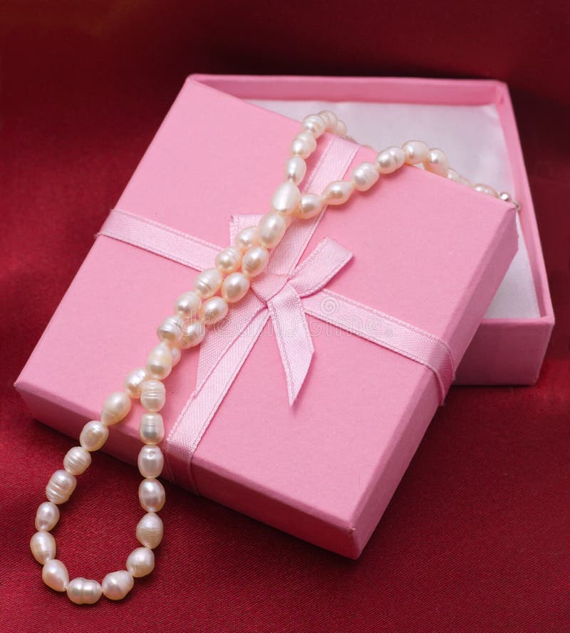 Pearls at pink box stock image. Image of necklace, metal - 12733847