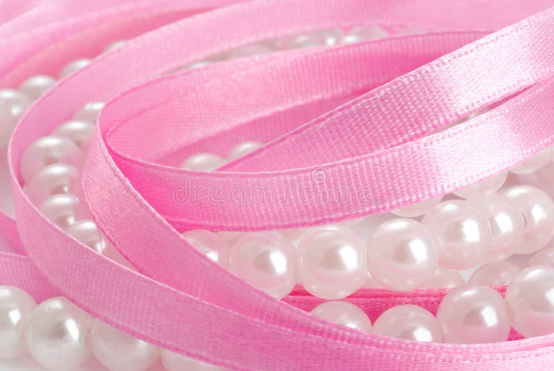 Pearls and ribbon stock image. Image of satin, round, beads - 8998805