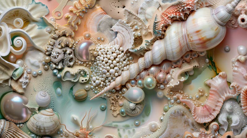 Pearls, Seashells, and Stones Psychedelic Landscape Background Stock Illustration - Illustration ...