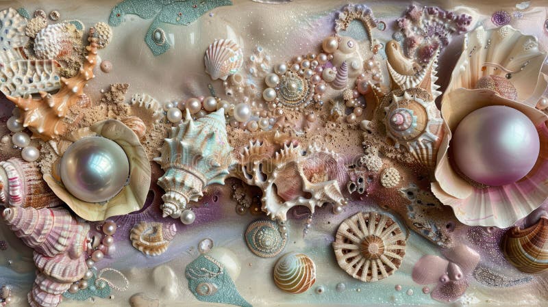 Pearls, Seashells, and Stones Psychedelic Landscape Background Stock Illustration - Illustration ...