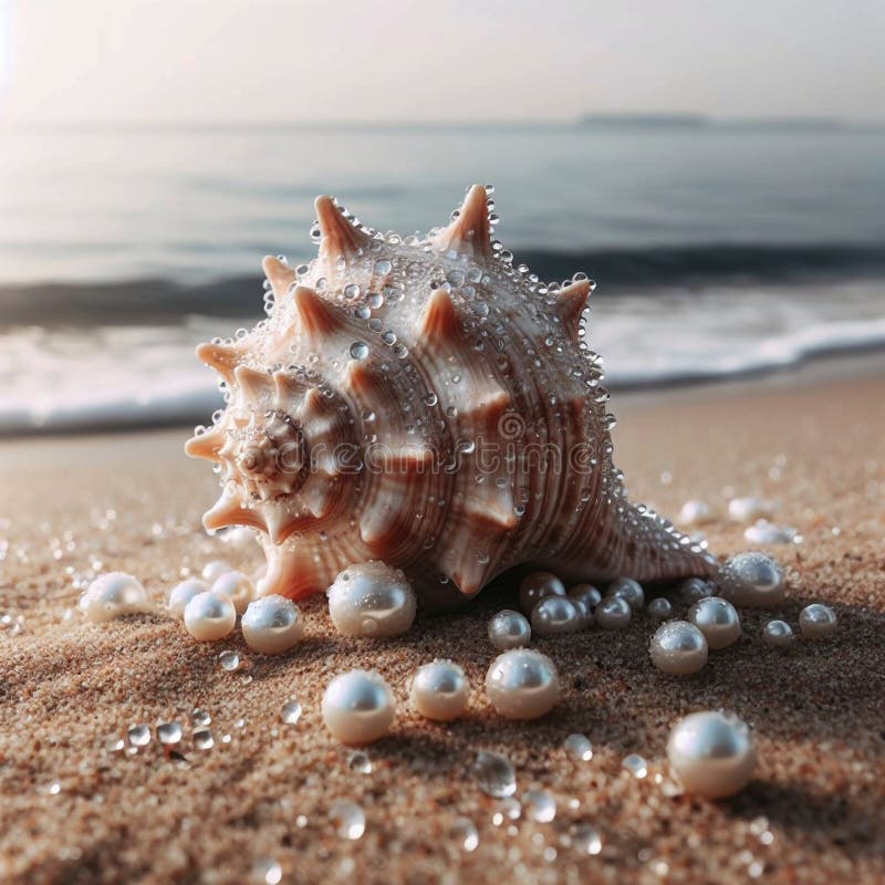 Pearls Spilling from a Shell on the Beach Stock Illustration ...