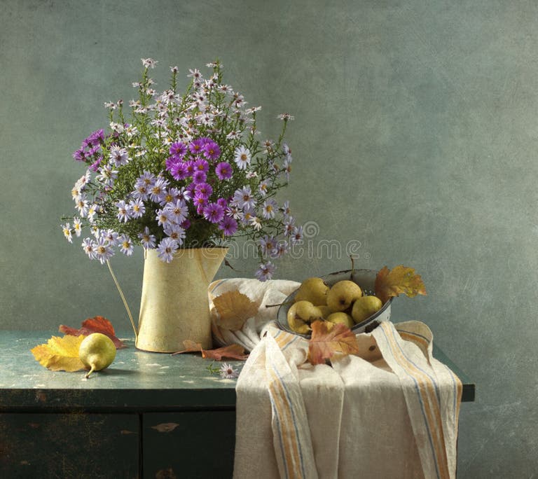 Pears and butter-weed stock photo. Image of bouquet, fruit - 21579334