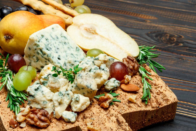 Pears and Cheese on Wooden Cutting Board Stock Image - Image of ...