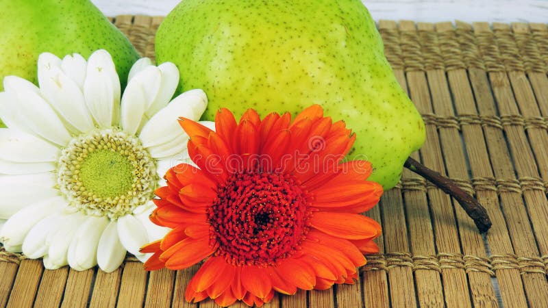 Pears with Flowers stock photo. Image of summer, yellow - 92358466