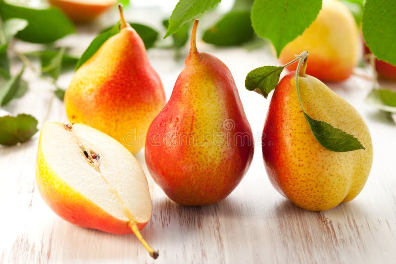 Fresh Pears with Red and Yellow Skin Stock Photo - Image of market ...
