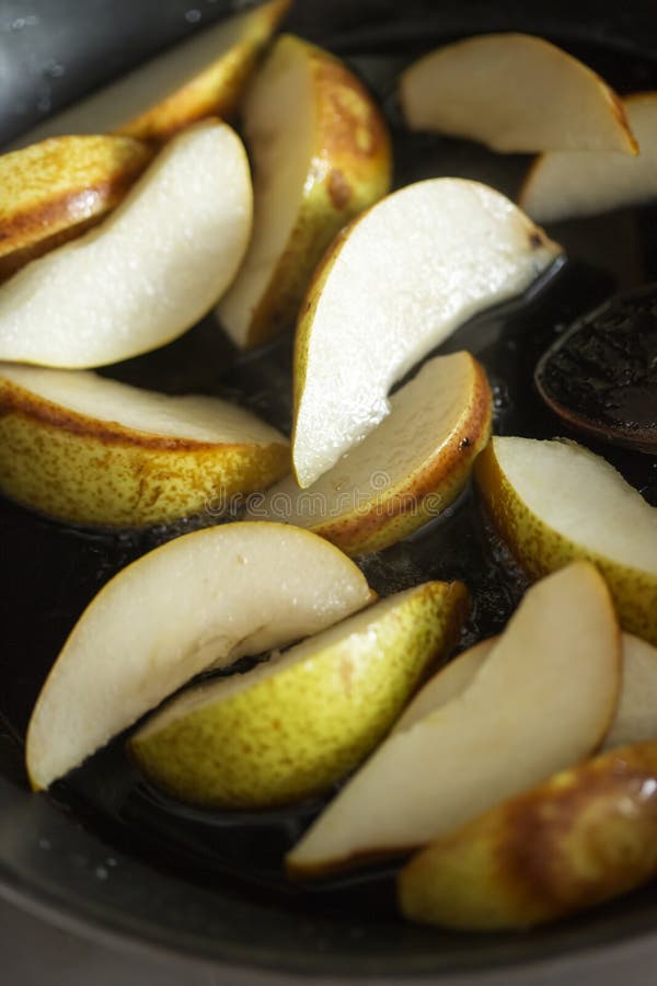 Pears Fried on Pan with Hone Stock Photo - Image of fish, fried: 212329798