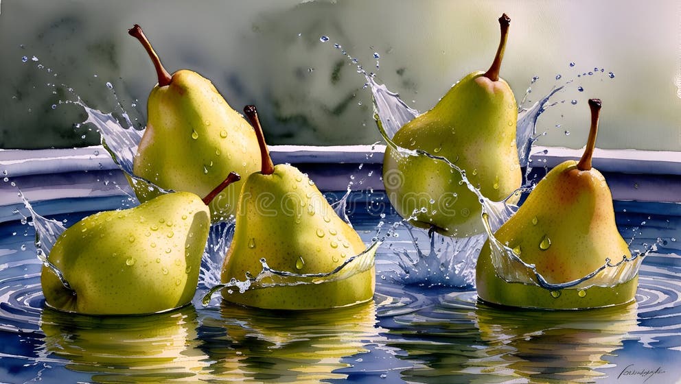 Pears Fruits Falling into Water Splash Stock Image - Image of juicy ...