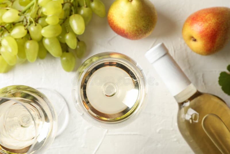 Pears, Grape, Bottle and Glass with Wine on White Background Stock ...