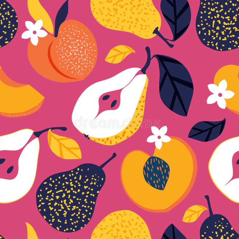 Juicy Pears and Peaches. Summer Tropical Vibe with Fruit Slices ...