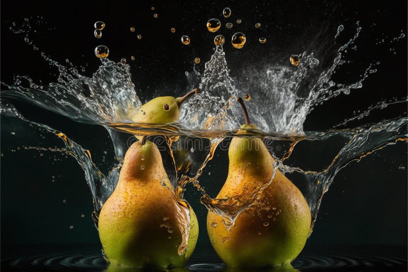 Pears Splashed or Thrown in Water. Water Splash Fresh Fruit Creative ...