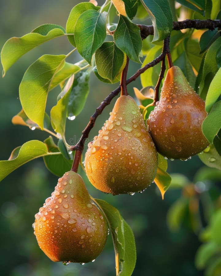 Pears on Tree Branches, Dew on the Fruit Stock Image - Image of ...