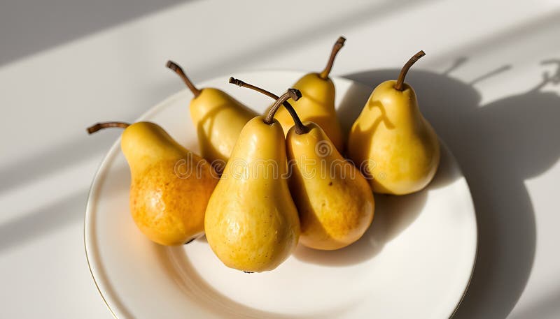 Pears on White Plate Still Generative AI Stock Illustration ...