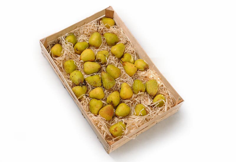 Pears in the wooden box stock image. Image of isolated - 60560715