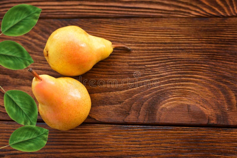 Pears on a Wooden Table, Top View, Background. Copy Space Stock Image ...